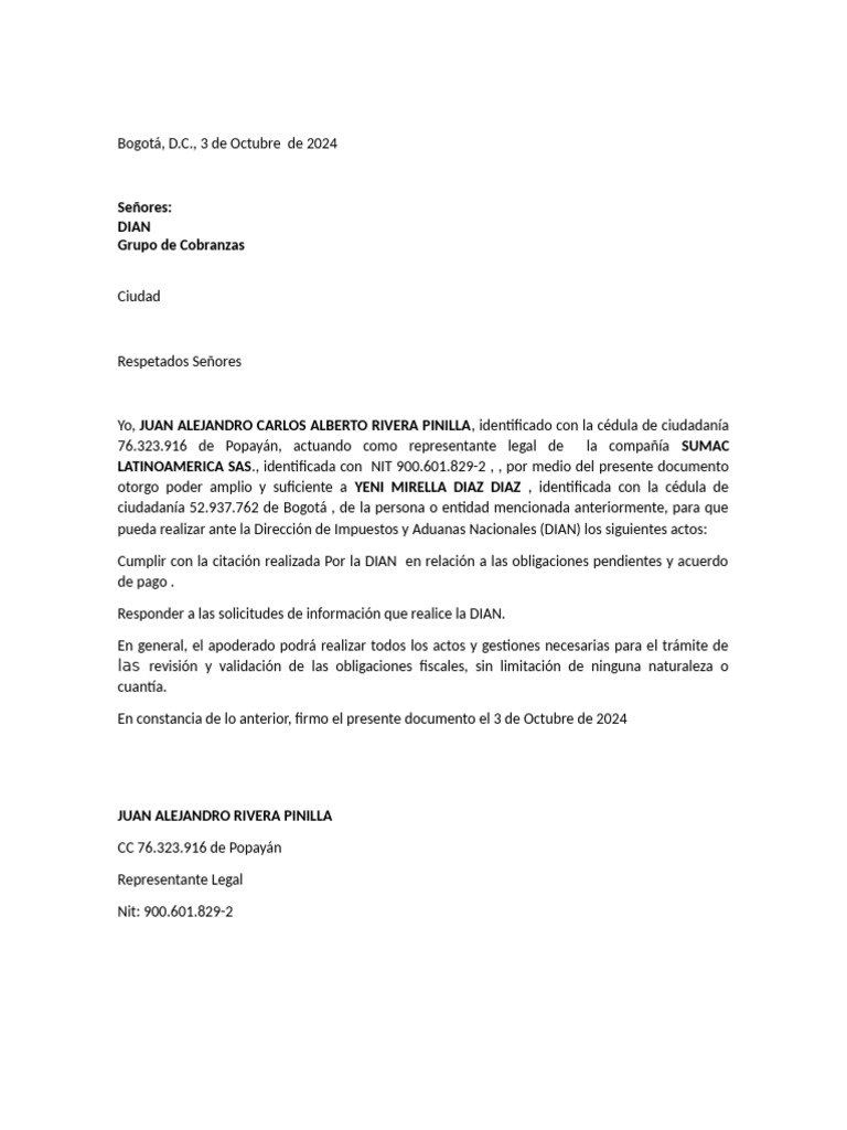 Poder Amplio y Suficiente Dian | PDF