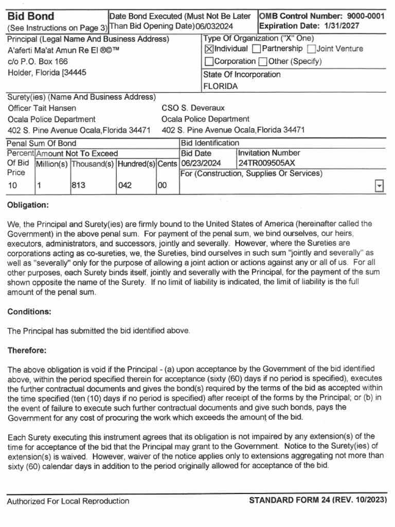 Case #24TR009505AX Submitted Bonds SF24 SF25 SF25A Surety 06 23 2024 by ...