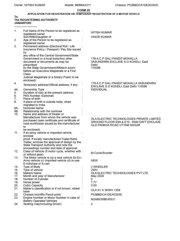 Motor Vehicle Registration Form | PDF | Semi Trailer Truck | Axle