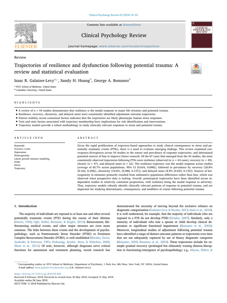 Galatzer-Levy Et Al., 2018 | PDF | Psychological Resilience | Stress ...