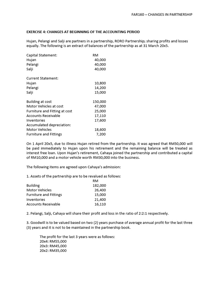EXERCISE 4 - Changes in Partnership | PDF | Income Statement | Goodwill ...