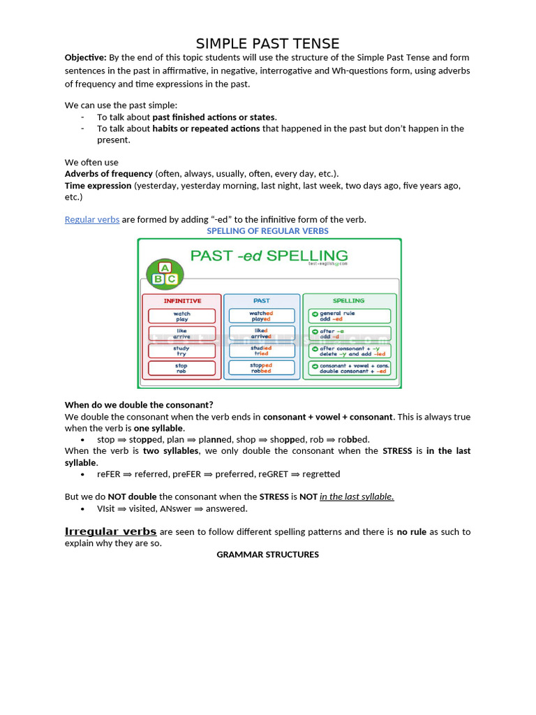 Simple Past Tense Subject | PDF
