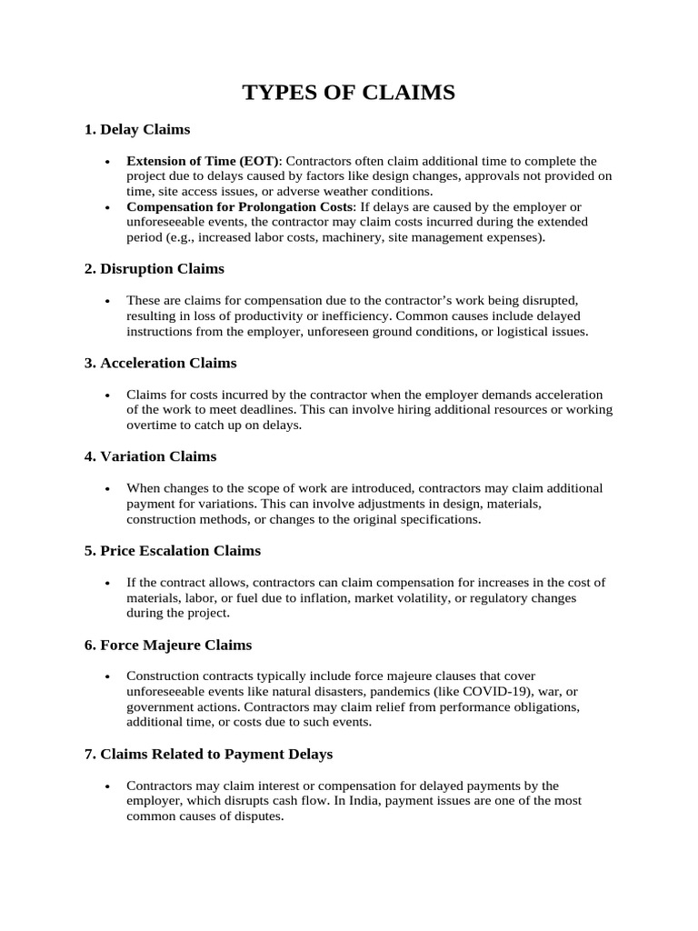 Types of Claims | PDF | Employment | Damages