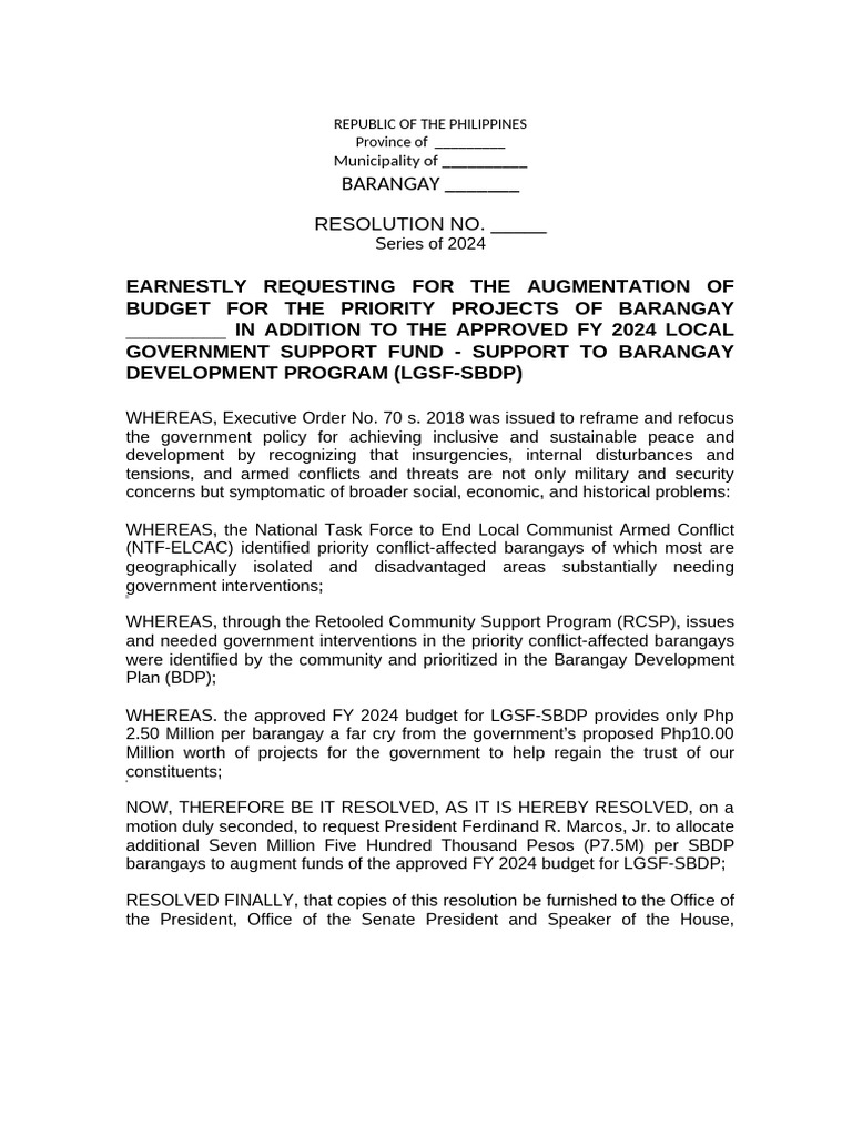 Barangay Resolution | PDF