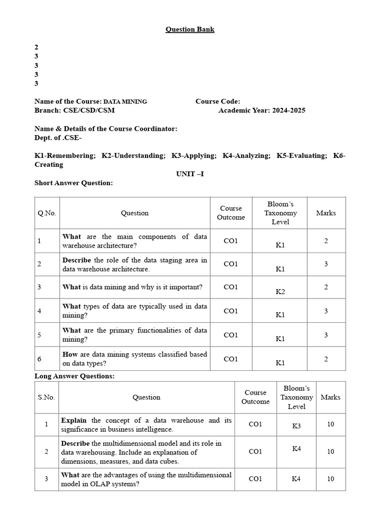 DM QB | PDF | Statistical Classification | Data Warehouse