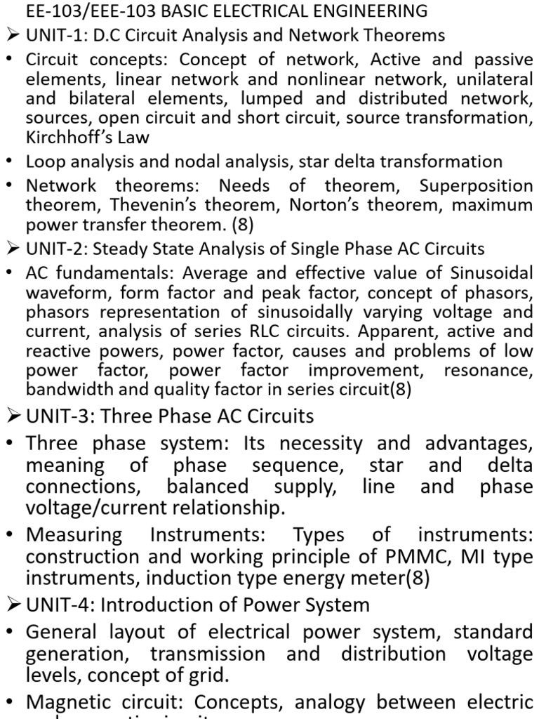 EE 103 Unit 1 complete | PDF | Electrical Network | Series And Parallel Circuits
