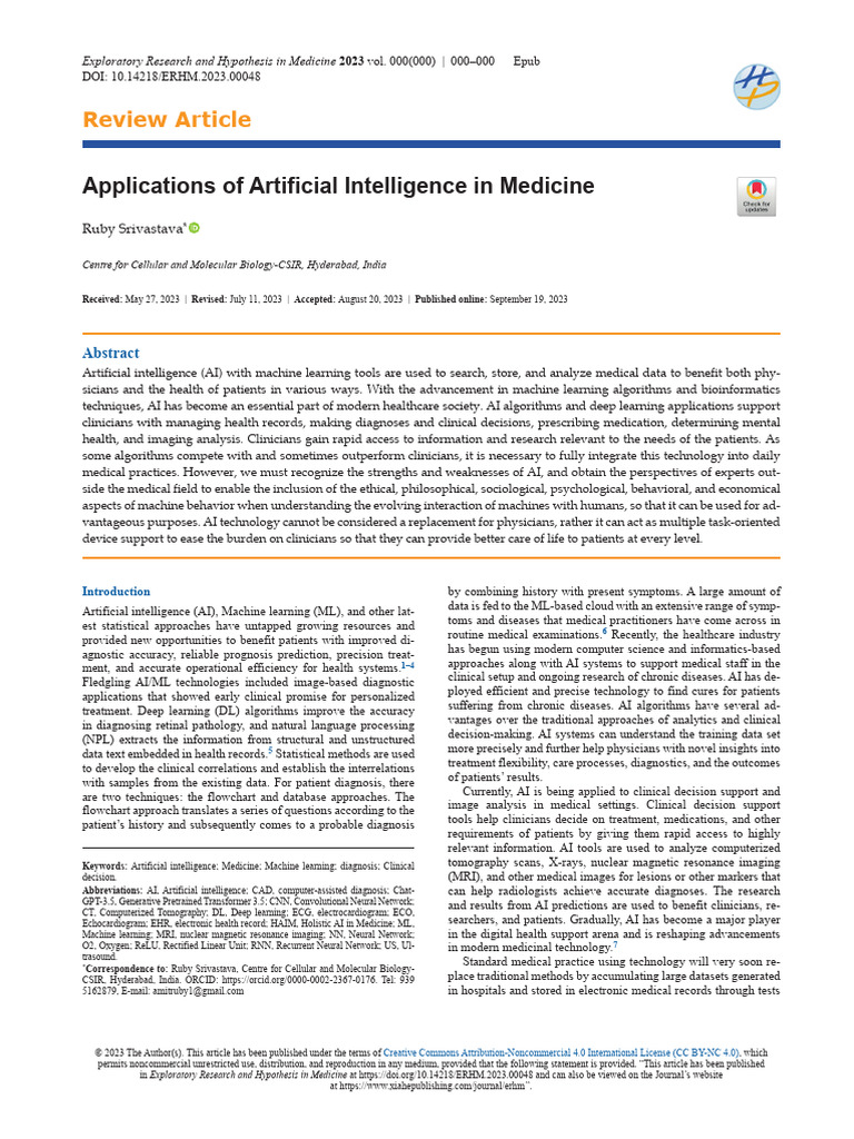 Applications of Artificial Intelligence in Medicine | PDF | Artificial ...
