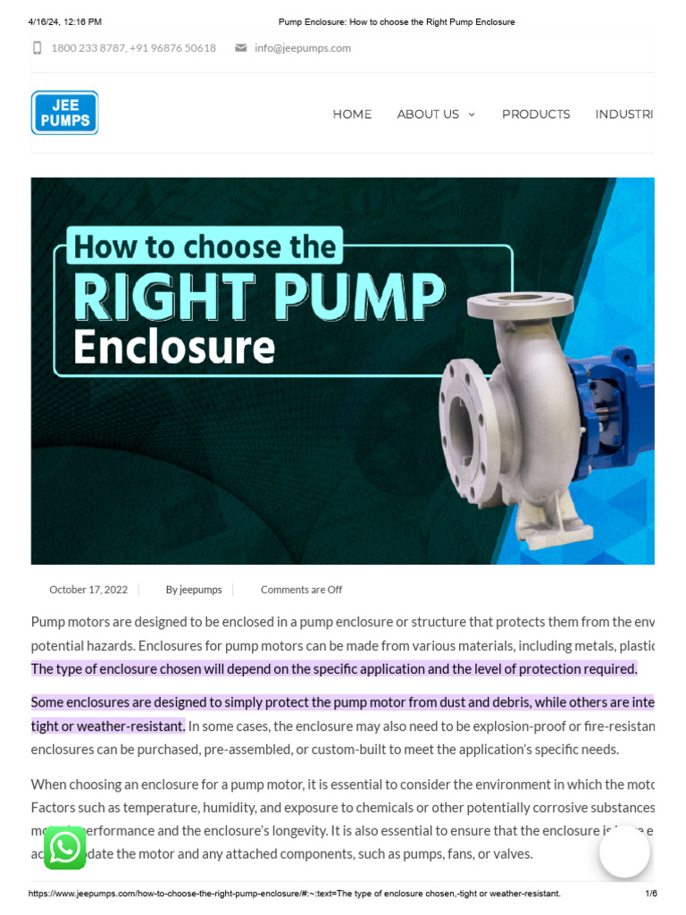 Pump Enclosure_ How to Choose the Right Pump Enclosure | PDF | Pump