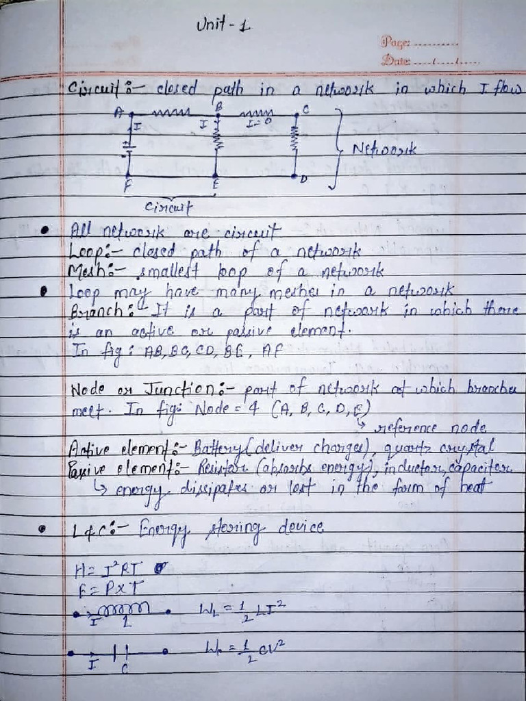 EE101 Unit 1 Handwritten | PDF