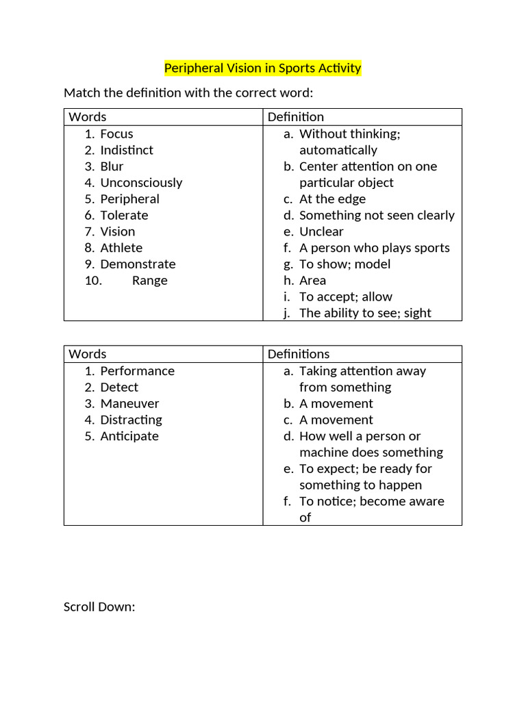 Peripheral Vision in Sports Activity | PDF | Career & Growth | Language ...