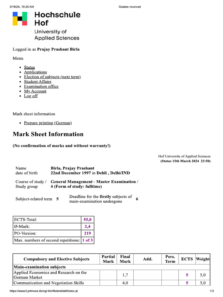 Mark Sheet | PDF