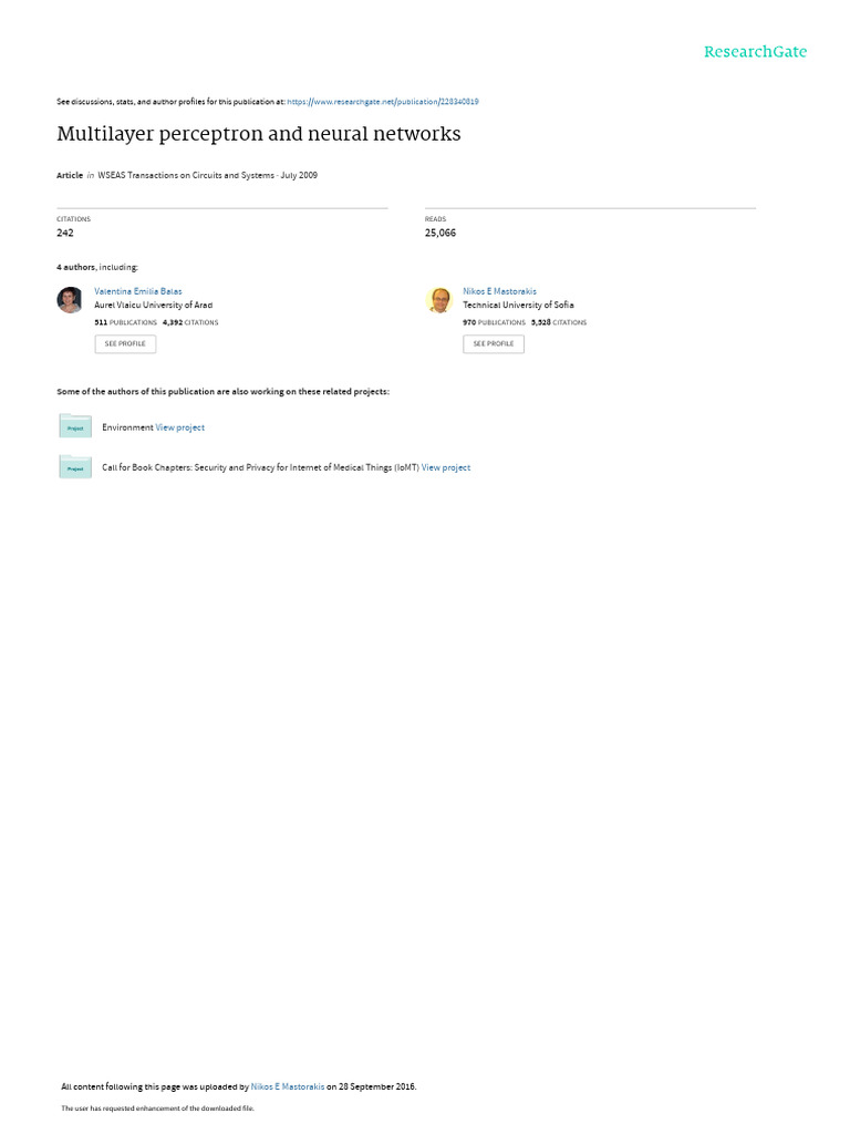 Multilayer Perceptron And Neural Networks Pdf Artificial Neural Network Algorithms