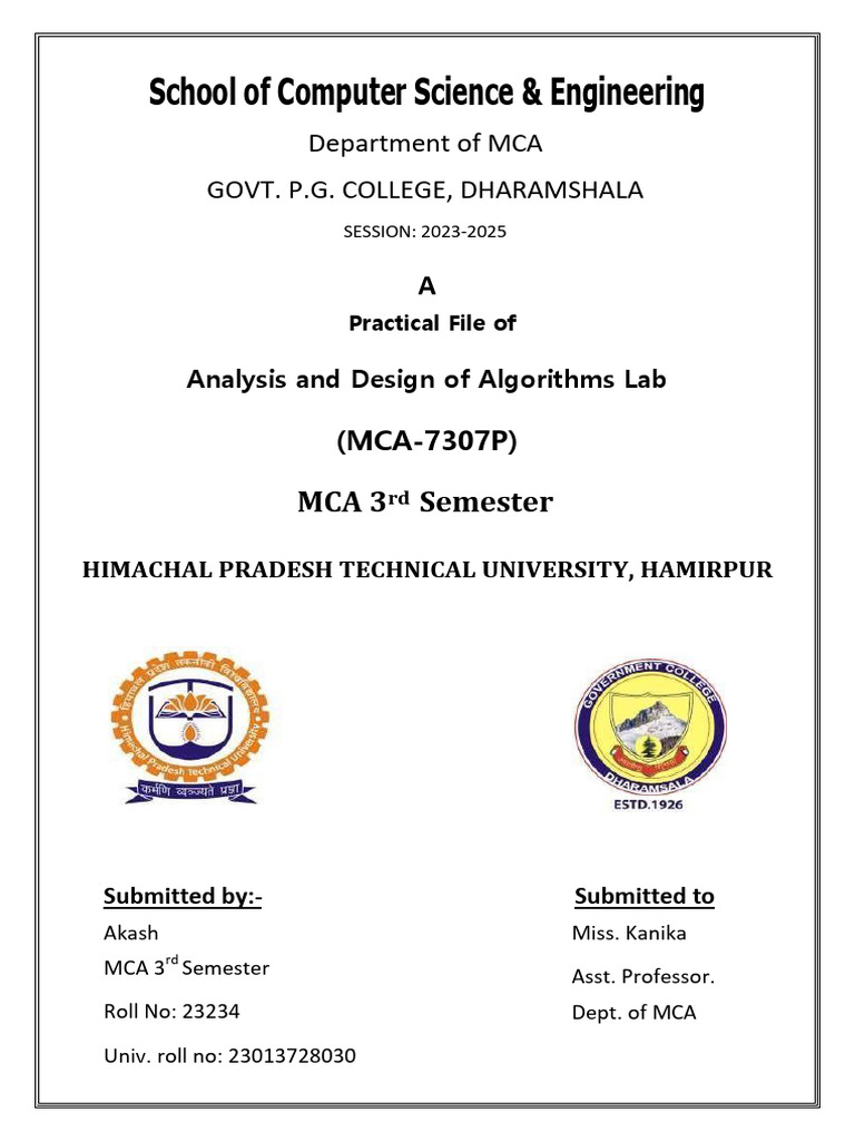 MCA Algorithms Lab Practical File 2023-2025 | PDF | Technology & Engineering
