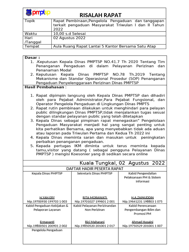Risalah Rapat TH 2022 | PDF | Bisnis | Pengelolaan Keuangan & Uang