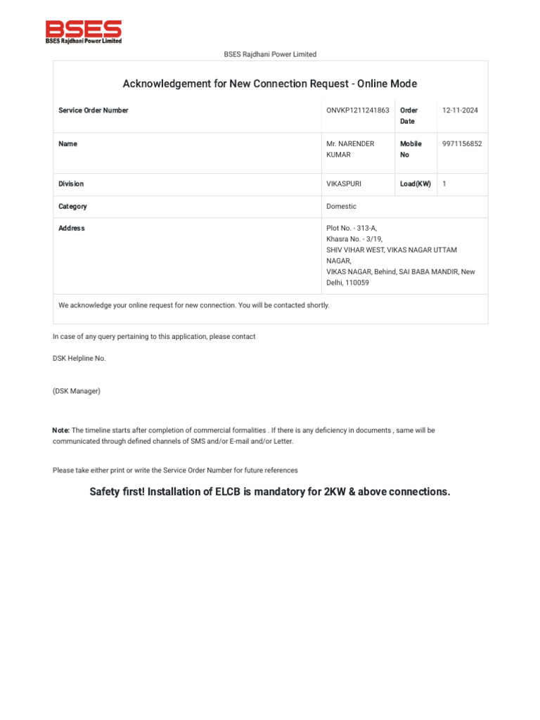 BSES Rajdhani Power Limited | PDF