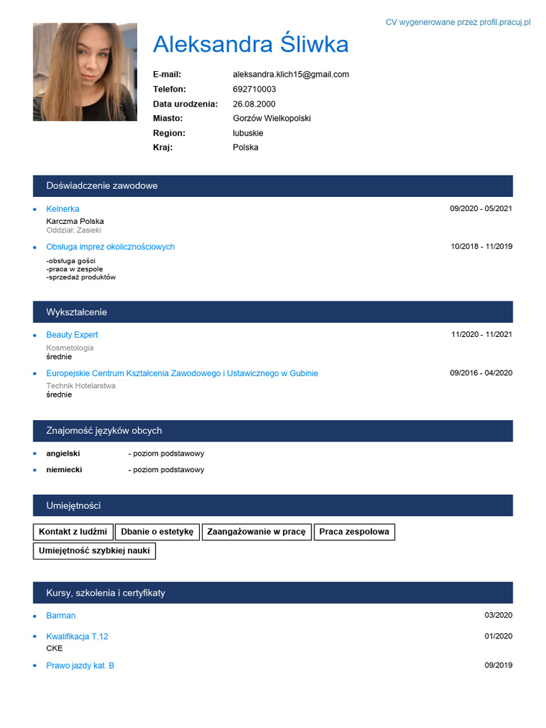 CV Aleksandra Śliwka 230905 184630 | PDF