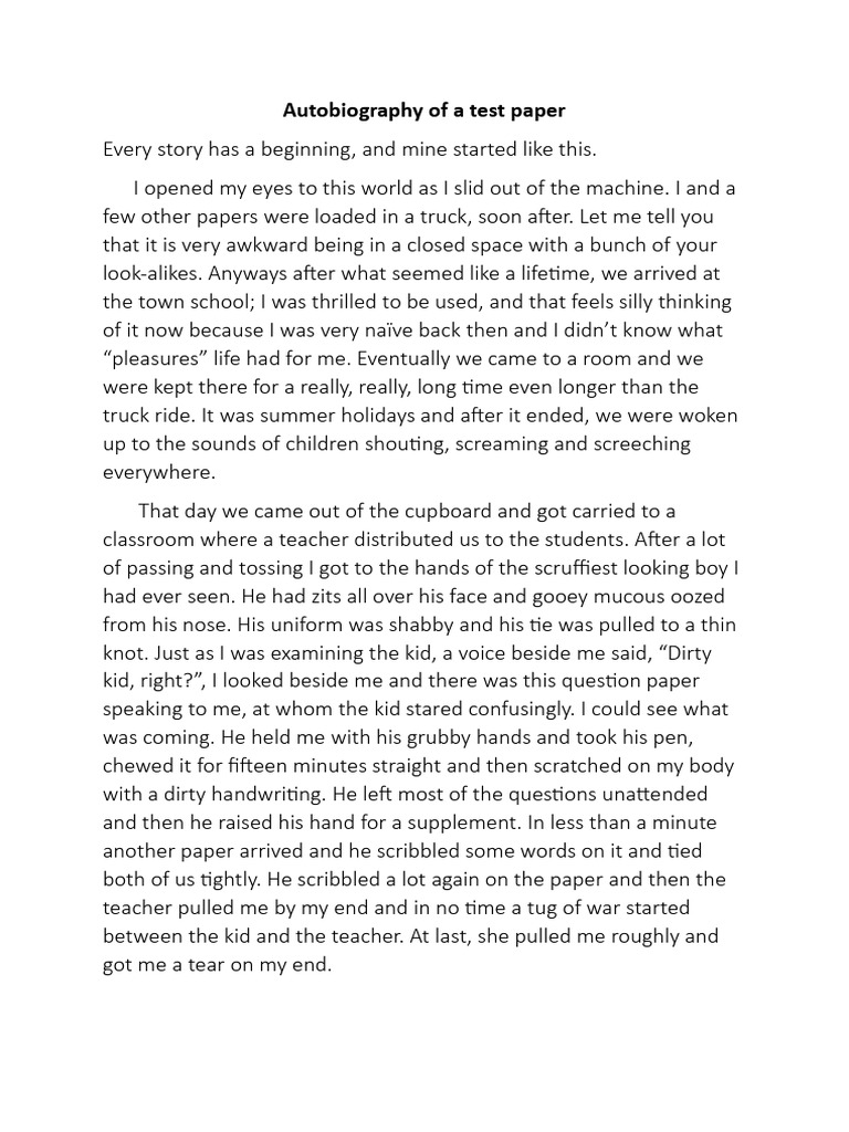 Magazine Story - Autobiography of A Test Paper | PDF | General Fiction