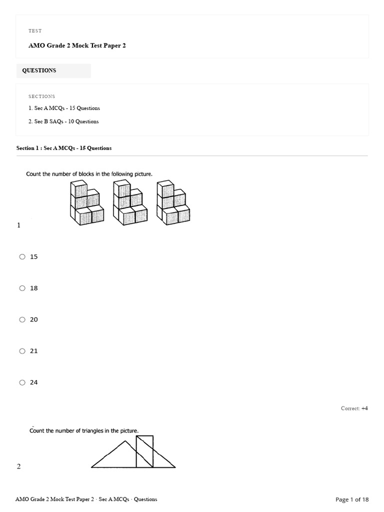 AMO Mock Test Grade 2 | PDF | Multiple Choice | Standardized Tests