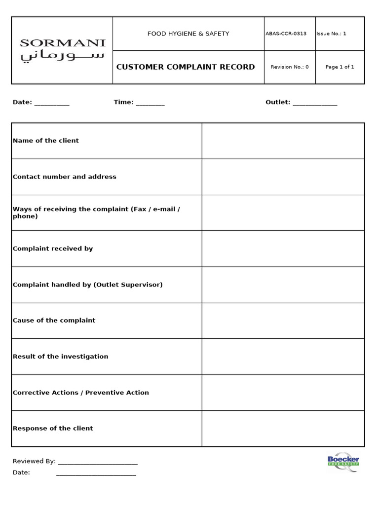 Customer Complaint Record | PDF | Business | Finance & Money Management