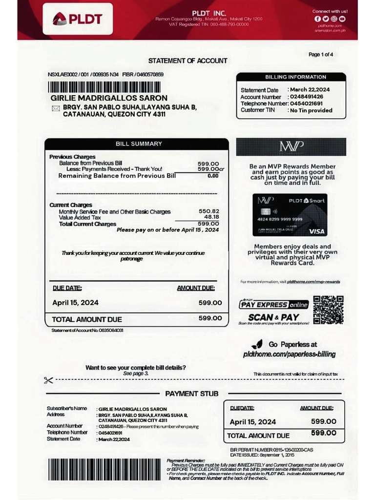 PLDT Bill (Girlie) PDF | PDF