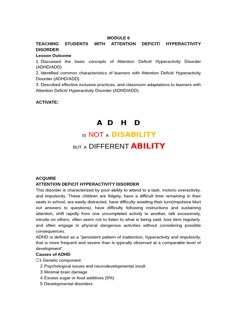MODULE-6 | PDF | Attention Deficit Hyperactivity Disorder | Impulsivity