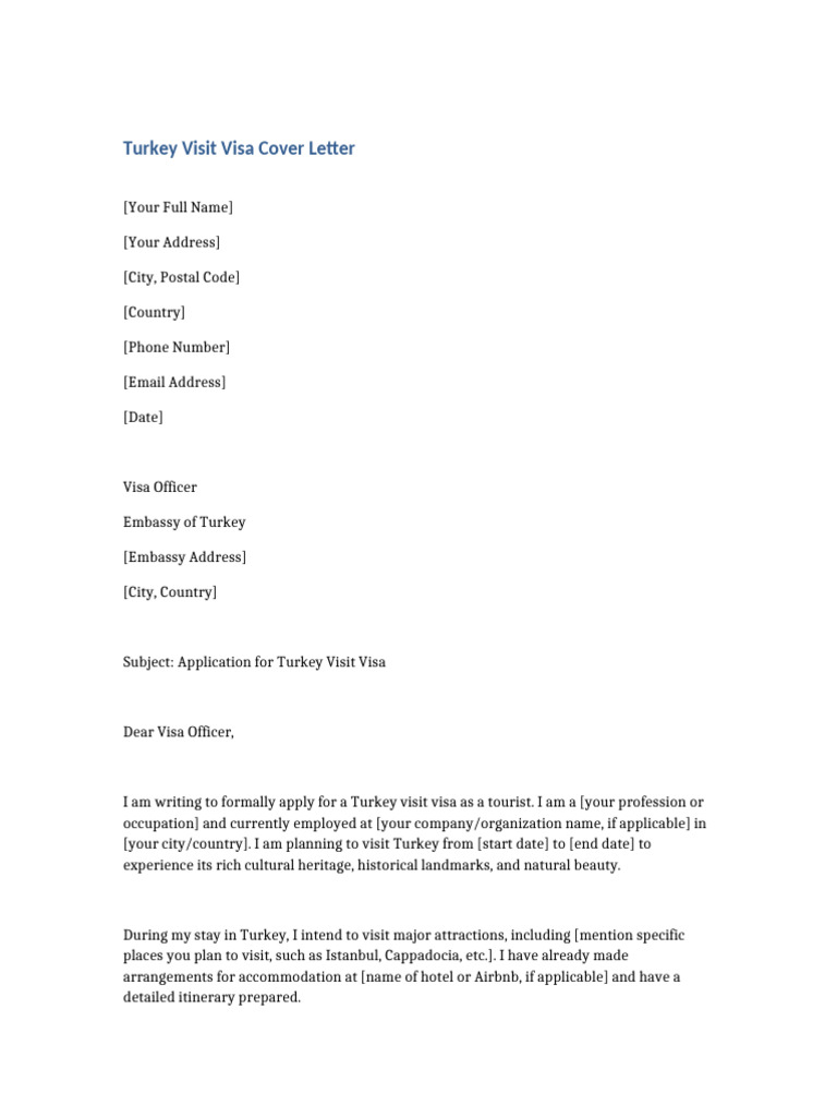Turkey Visa Cover Letter Sample | PDF | Business | Law