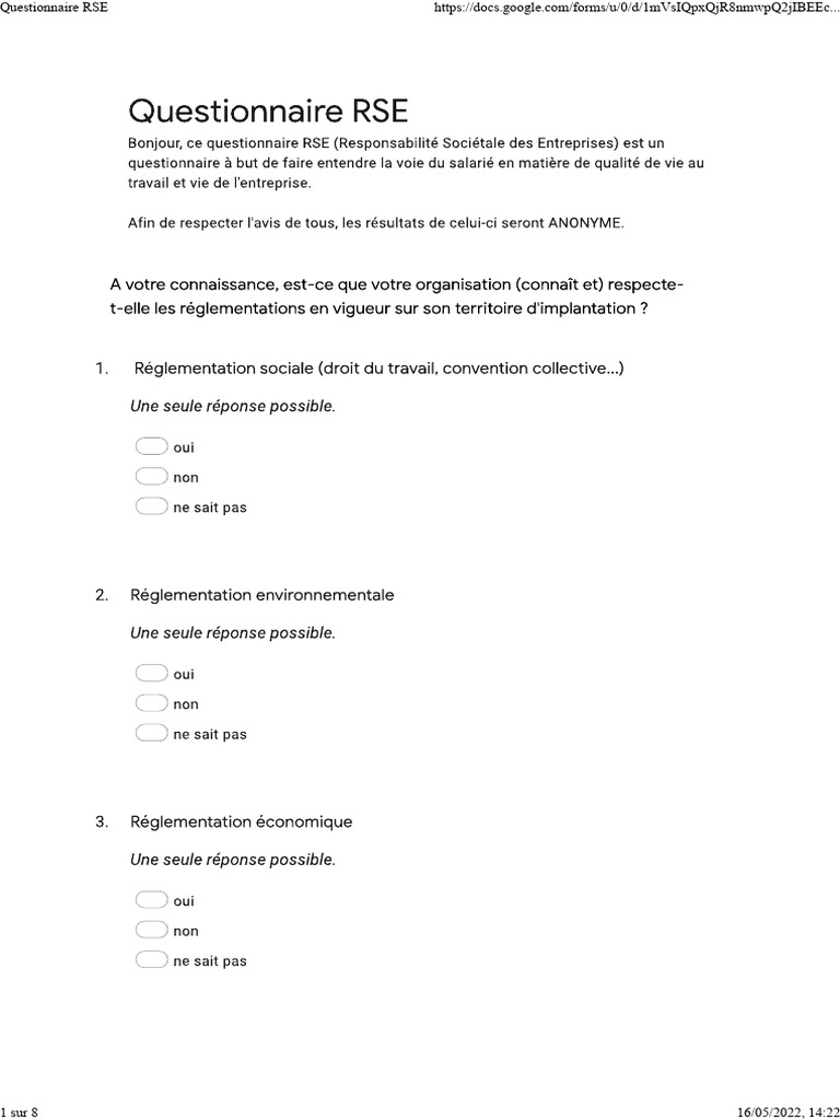 Questionnaire RSE | PDF | Business