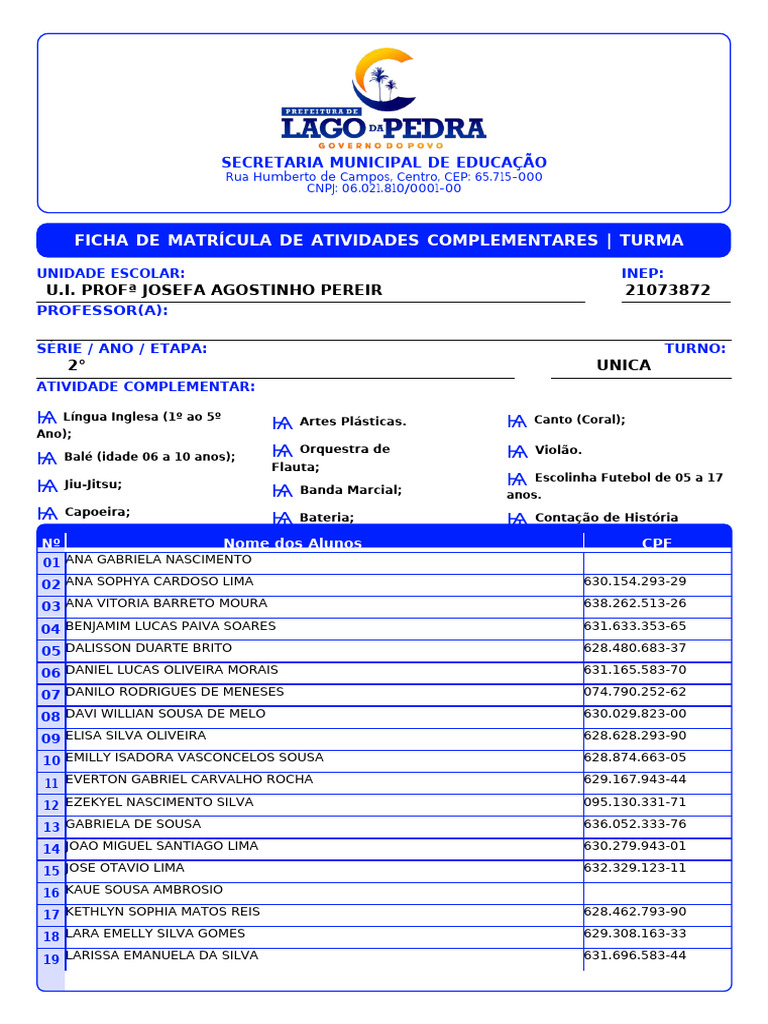 Ficha Complementar 2º Ano | PDF