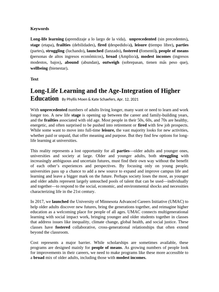 Long-Life Learning | PDF | Lifelong Learning
