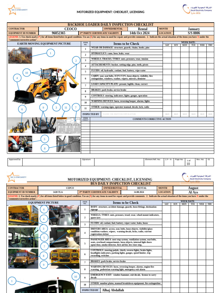 Heavy Equipment Checklist | PDF | Crane (Machine) | Vehicles