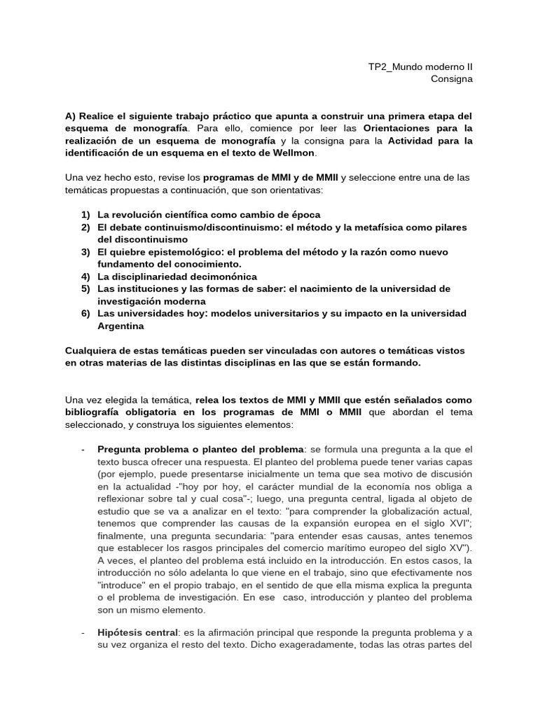Consigna TP2 - Mundo Moderno II 2ºC 2024 | PDF | Bibliografía | Science