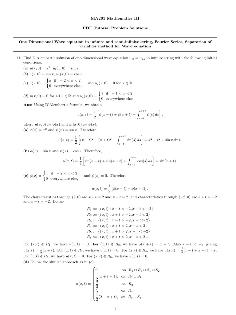 Tutorial4 Solution PDE MA201 AY2024 25 | PDF | Mathematics | Mathematical Concepts