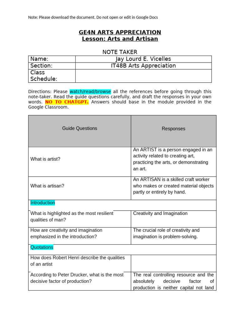 Arts and Artisan Note Taker | PDF | Crafts | Guild