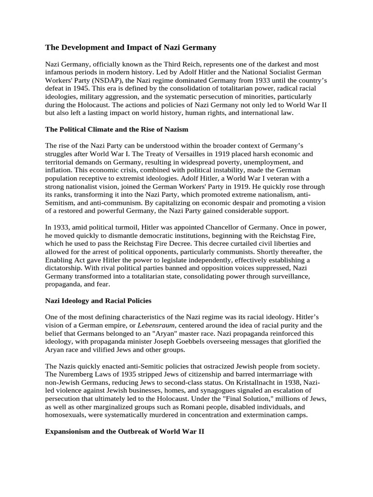 The Development and Impact of Nazi Germany | PDF | Nazi Germany | Nazi ...