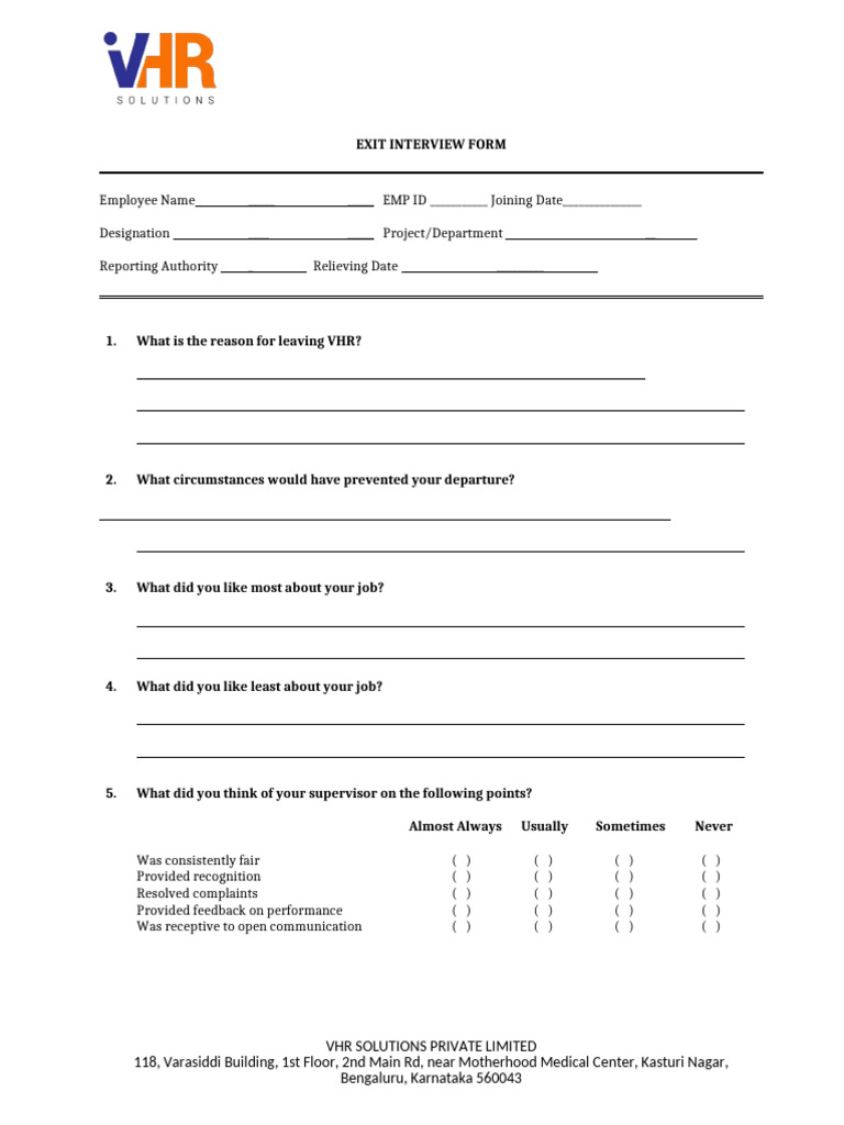 Exit Interview Form | PDF | Business | Social Psychology