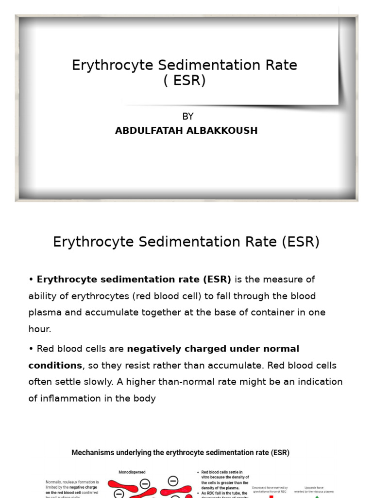 Erythrocyte Sedimentation Rate | PDF | Diseases And Disorders | Clinical Medicine