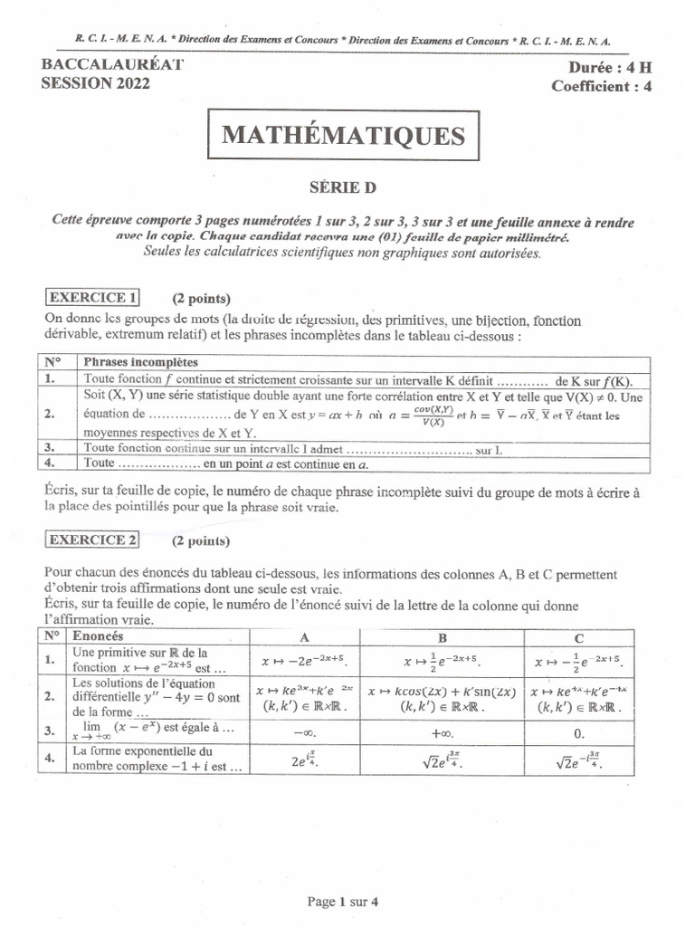 Suj - Et.corr - BAC22. Maths - TleD | PDF