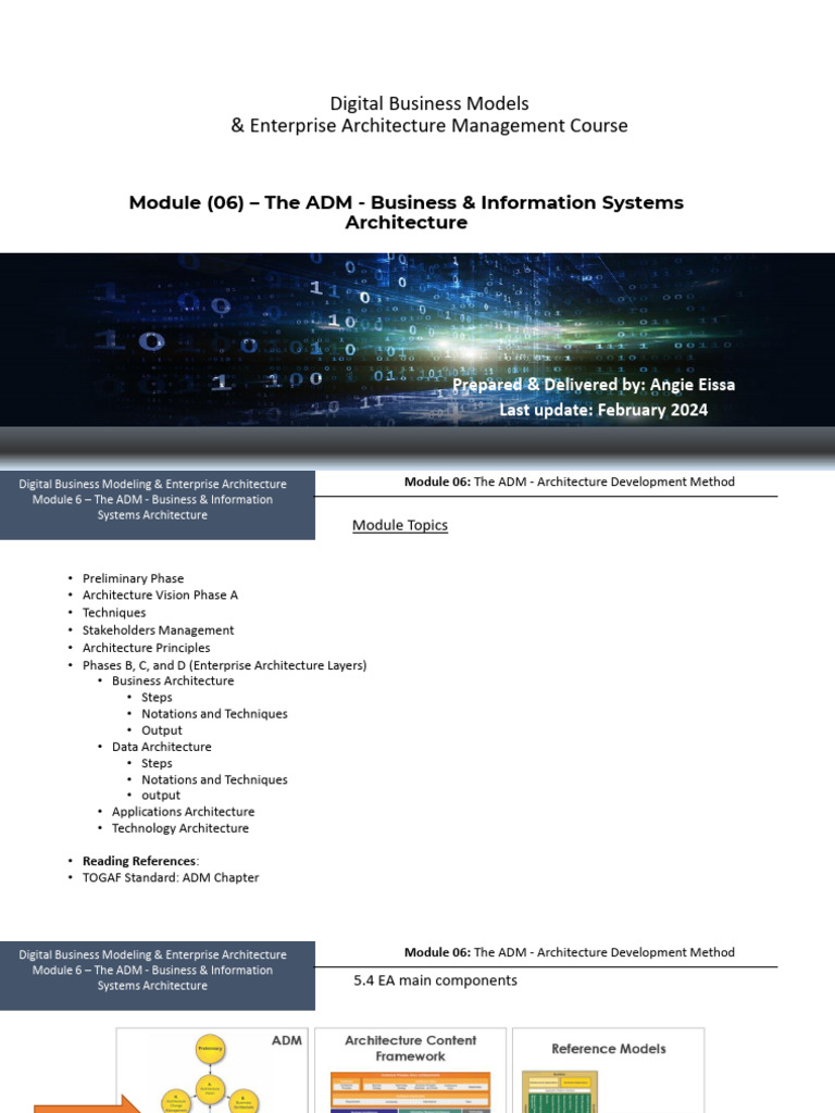 DBM EAM - Module Six - ADM - Feb 2024 | PDF | Enterprise Architecture | Business Process