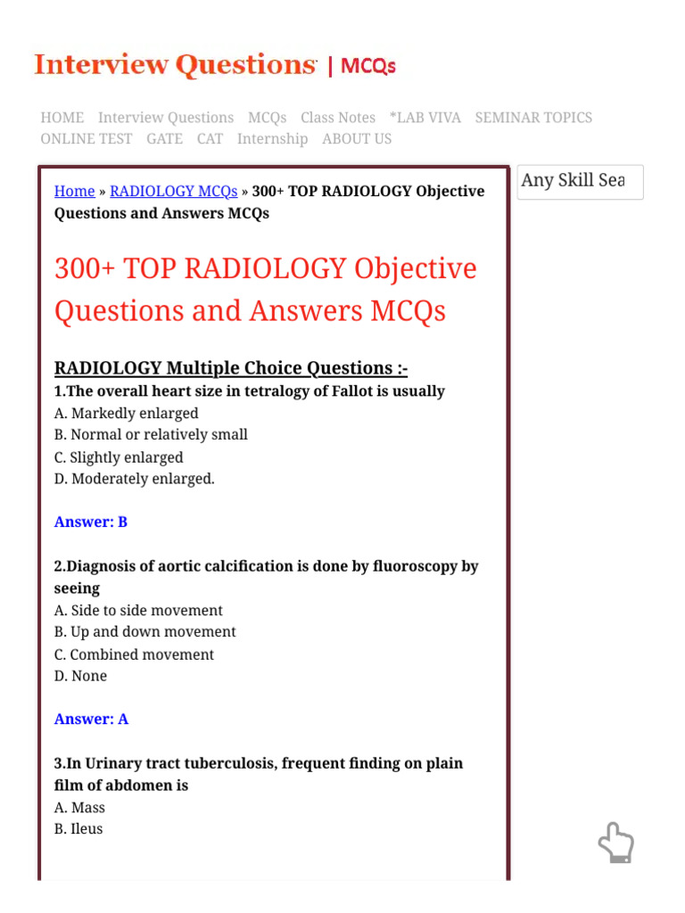 300+ TOP RADIOLOGY Objective Questions and Answers MCQs 2023 | PDF ...