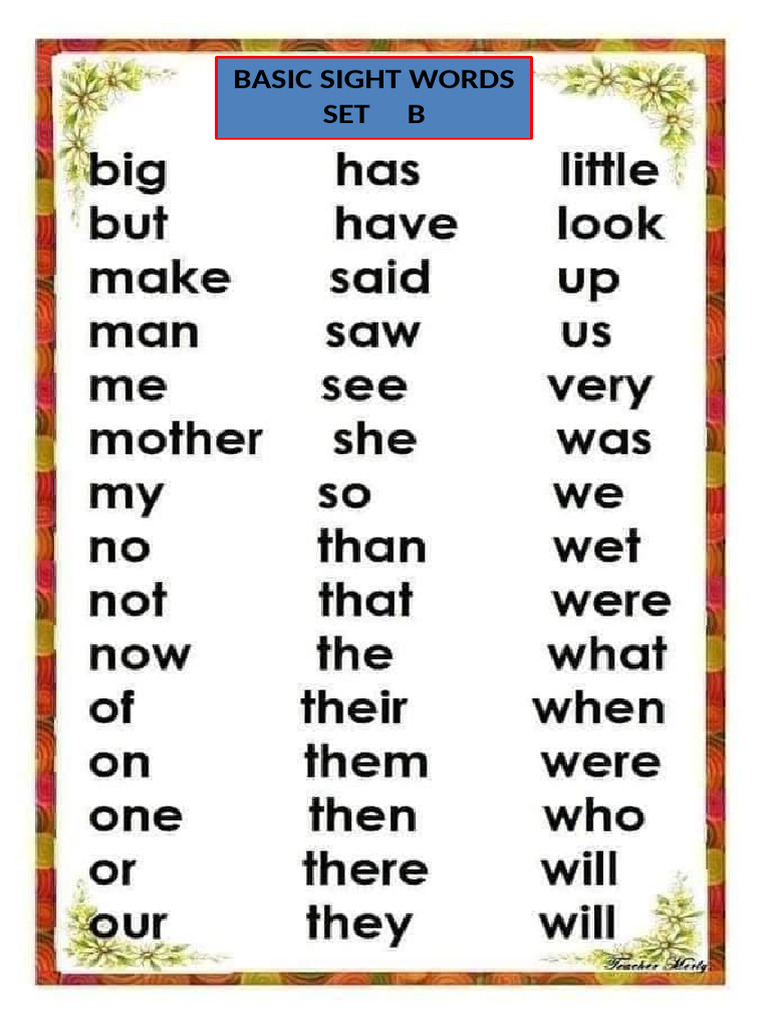 Basic SGHT Words | PDF