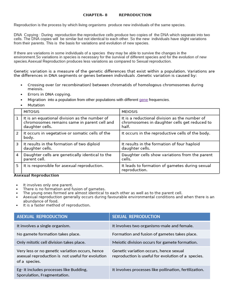 ASEXUAL REPRODUCTION Notes | PDF | Sexual Reproduction | Reproduction