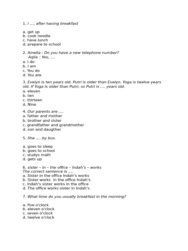 English Questions Test | PDF