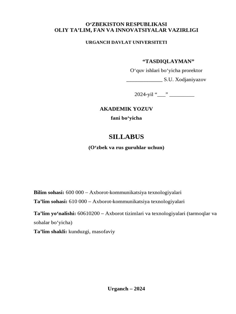 Akademik Yozuv Sillabus | PDF