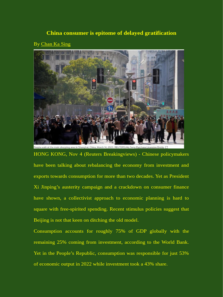 China Consumer Is Epitome of Delayed Gratification | PDF | Consumption ...