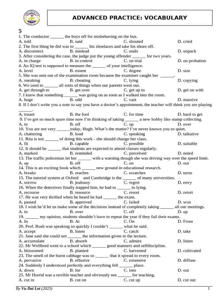 Advanced Vocabulary Practice Exercises | PDF