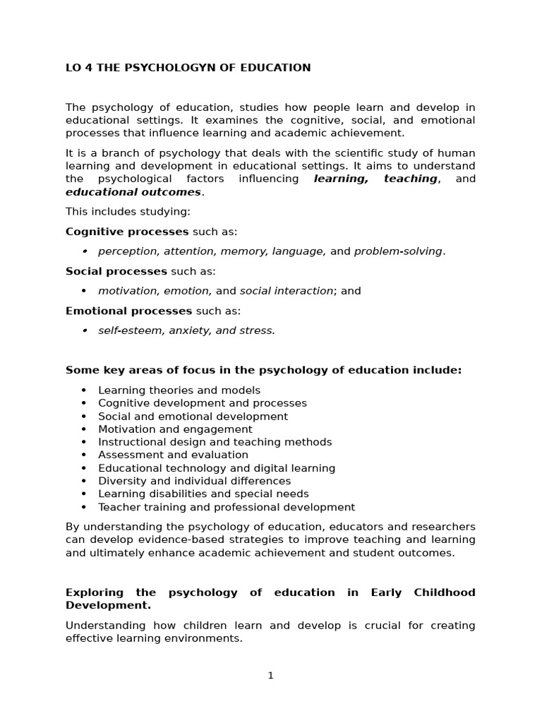 Psychology of Education Overview | PDF | Educational Psychology | Learning