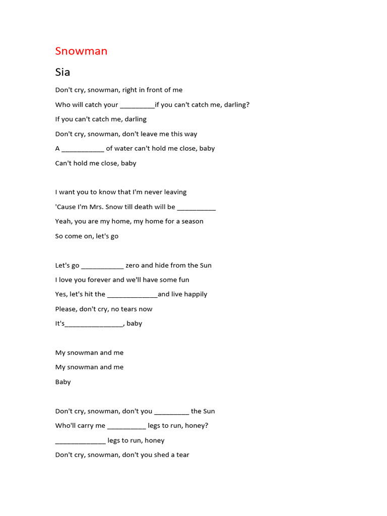 Sia's "Snowman" Lyrics Analysis | PDF | Home & Garden | Poetry