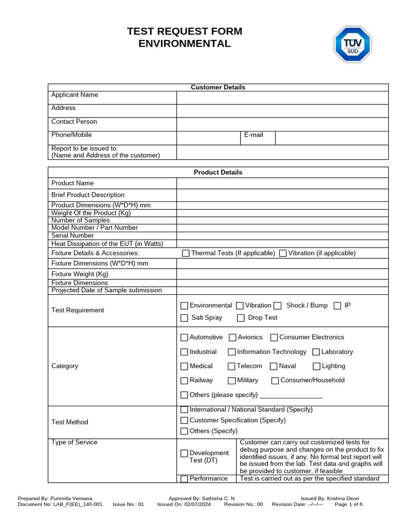Test Request Form _ Env | PDF | Specification (Technical Standard ...