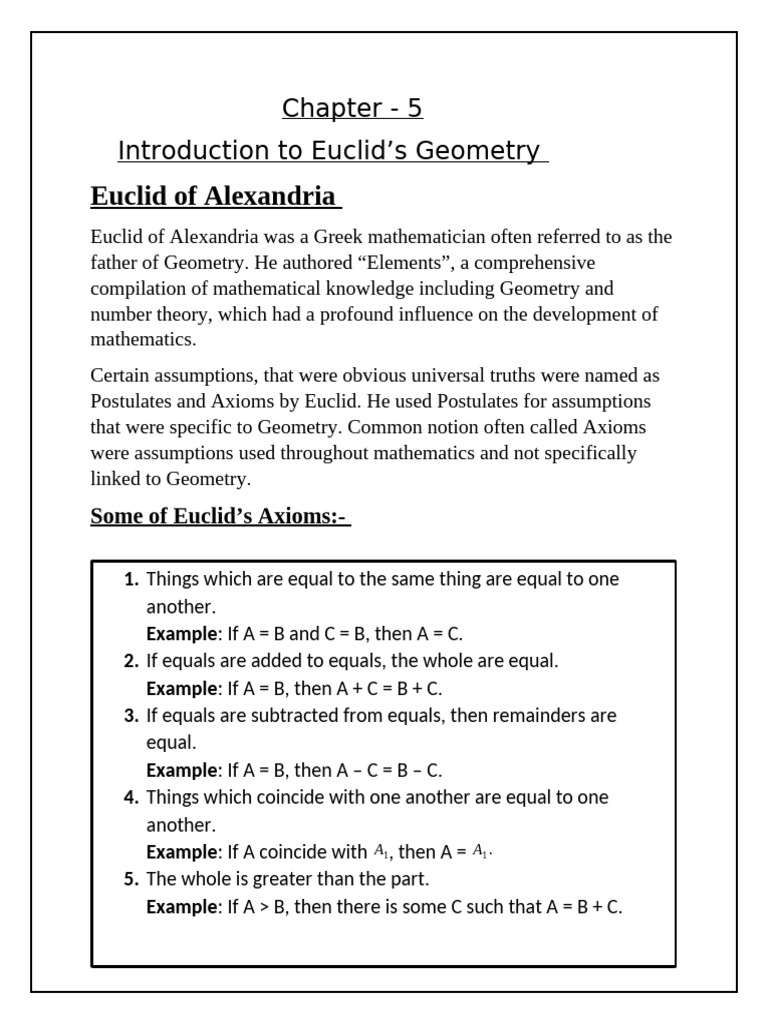 'Introduction To Euclid's Geometry' Rewrited | PDF