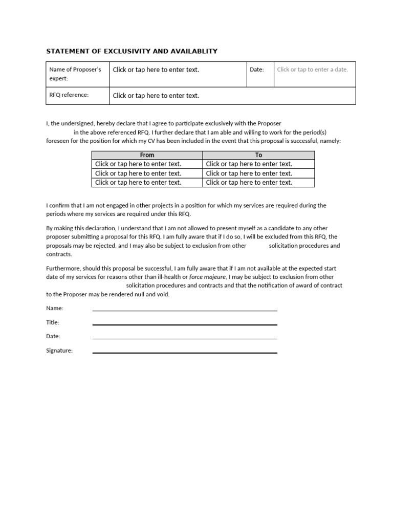 Exclusivity and Availability Statement | PDF